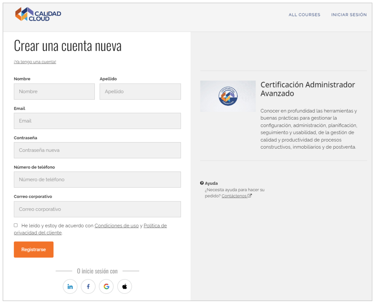 Proceso de inscripción – Calidad Cloud